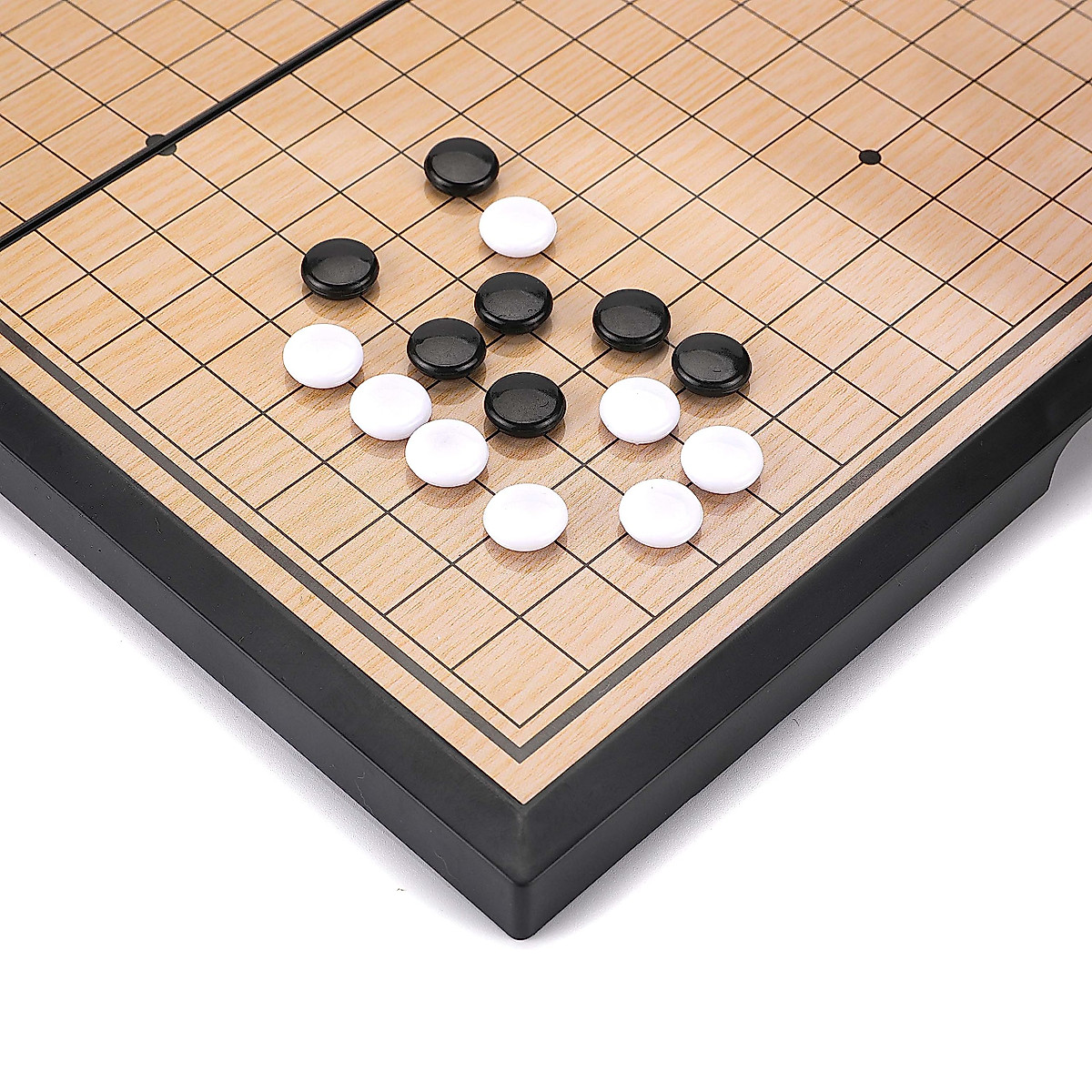 Mose Cafolo Magnetic 19x19 Go Game Set with Single Convex Magnetic Stones 11 Inches Go Board Folding, Portable & Travel-Size Set English Instruction is Included