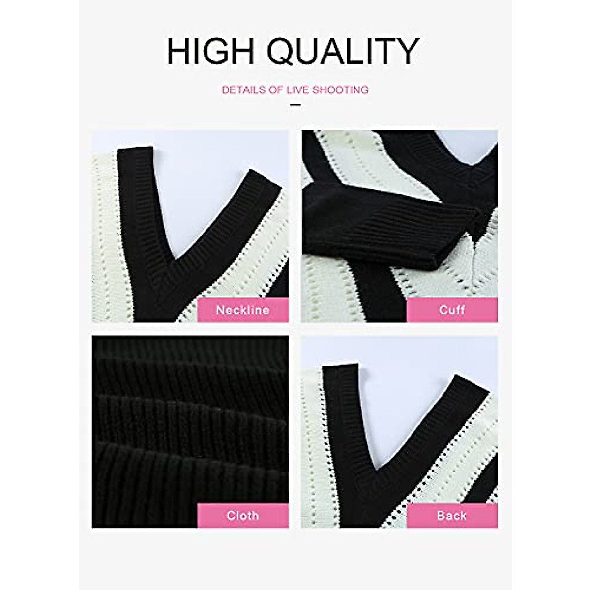 Dokotoo Color Block V-Neck Sweater Dress for Women - Long Sleeve Casual Loose Jumper with Elasticity - Winter Knitted Midi Dress - Black, Medium