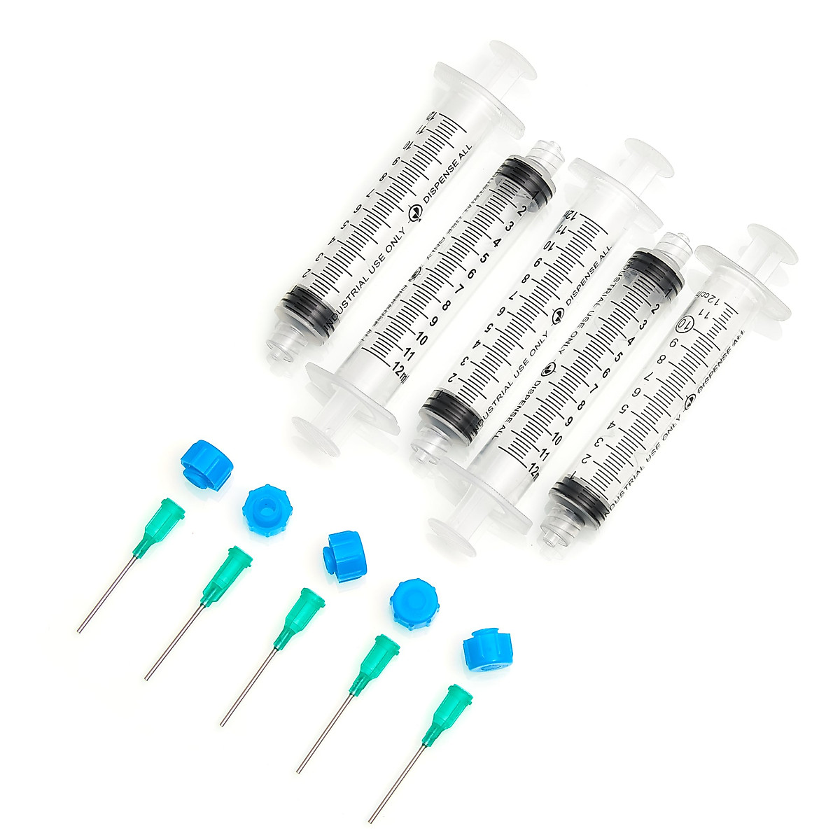 Dispense All - The 5 Pack - 10ml Industrial Syringes with Blunt Tipped Dispensing Needles and Storage Caps | Ink Juice Oil Wood Glue Adhesive, Refill Cartridges Pens | Arts Crafts Science Laboratory