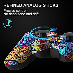 Yinjie PS3 Controller, Wireless PS3 Controller 2 Pack, Built in 800mAh Large Capacity Battery, with 2 USB Cables, Perfect Replacement for Sony Playstation 3 Controller, Graffiti Style
