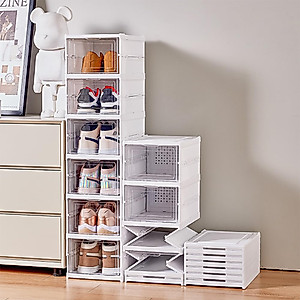 ALMOXVYE 6 Layers Foldable Shoe Box Organizer, Large Shoe Storage Organizer Bin with Clear Door, No Assembly Shoe Storage Box for Closet Entryway, Front Door, Living Room