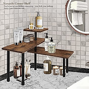 BCOZLUX Bathroom Counter Organizer, Kitchen Corner Shelf Countertop Organizer and Storage, 3 Tier Wood Corner Counter Shelf Stand Spice Rack, Rustic Brown and Black