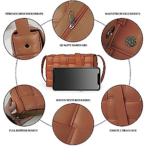 Women Woven Padded Cassette Crossbody Bags Purse Shoulder Handbags Small Square Bag Designer Handbag Clutch Brown