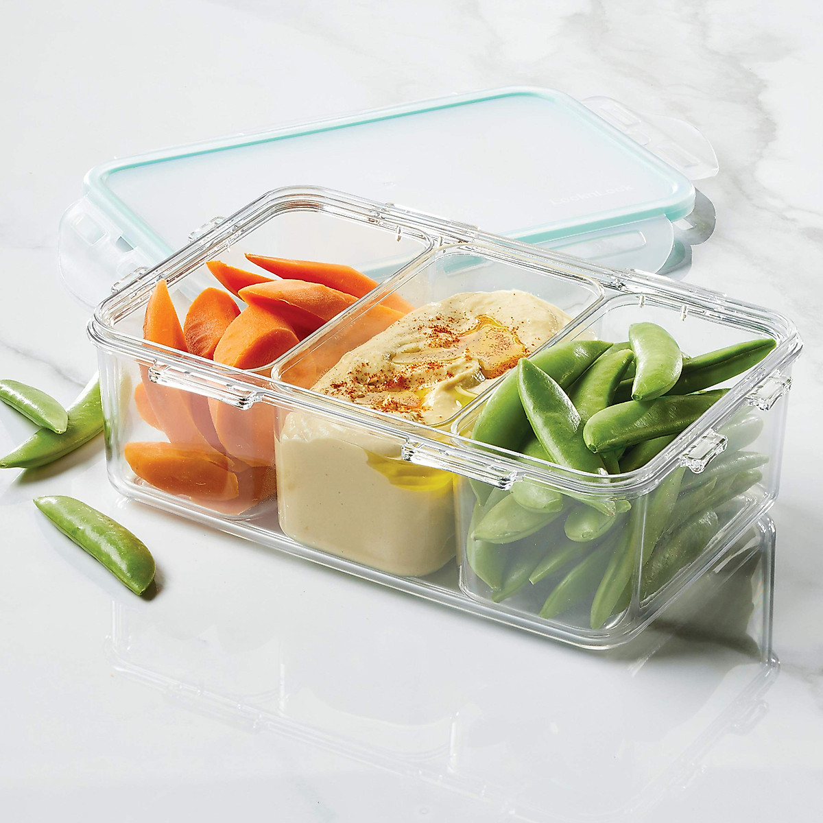 LOCK & LOCK Purely Better Tritan Container/Rectangle Food Storage Bin with Divider, 34 Ounce, Clear