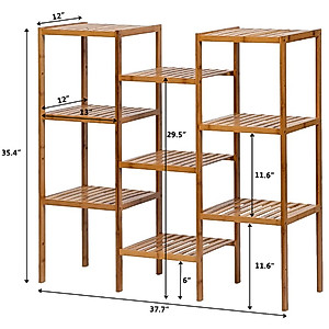 9-Tier Bamboo Bathroom Shelf, Customizable Shelving Unit, Multifunctional Storage Rack, Floor Standing Shelving Unit, Bathroom Shelves Organizer, Wood Corner Rack, for Kitchen, Livingroom, Bedroom