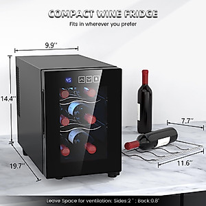 Mojgar 6 Bottle Wine Cooler, Freestanding Small Wine Fridge with 46-66℉ Digital Temperature Control Thermoelectric Wine Cooler, Countertop Wine Cooler for Wine Enthusiasts, 16L Wine Refrigerator