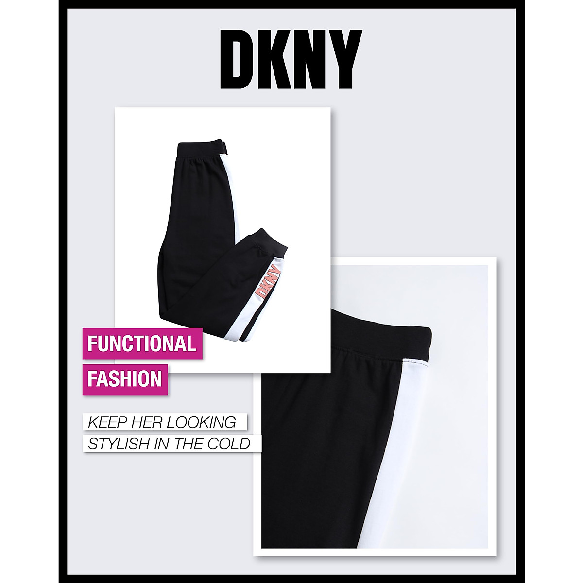 DKNY Girls’ Jogger Set – 2 Piece Hoodie and Sweatpants Kids Clothing Set (Size: 4-12), Size 14-16, Black/Rosette