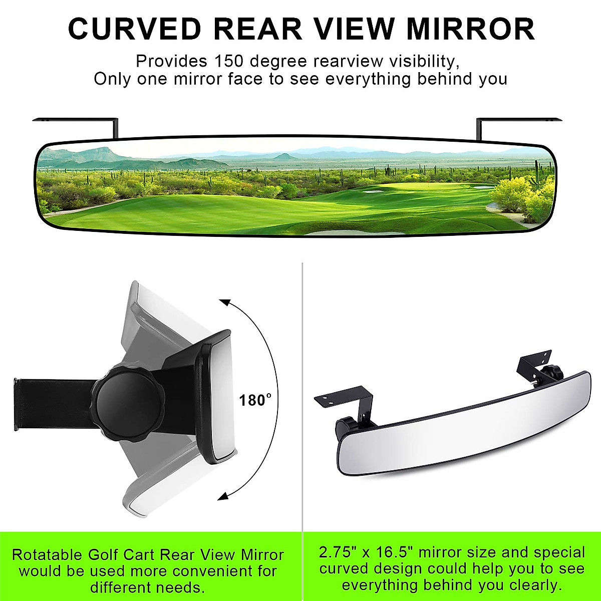 BETOOLL 16.5" Golf Cart Rear View Mirror Fits for EZGO, Yamaha, Club Car