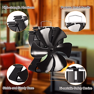 VODA Wood Stove Fan 6 Blades Heat Powered Fans Newly Designed Fireplace Fans for Wood Burning Stoves Eco Fans for Log Burner Fireplaces
