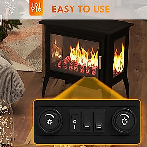 HOMCOM 24" Electric Fireplace Stove, Freestanding Fire Place Heater with Realistic Logs Flame, Adjustable Temperature, Overheat Protection, 1000W/1500W, Black