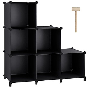 SPITO Cube Storage Organizer, 6-Cube DIY Cube Organizer, Plastic Shelves Organizer Units, Modular Bookshelf Bookcase, Closet Cabinet, for Home Office, Bedroom, Living Room (Black)