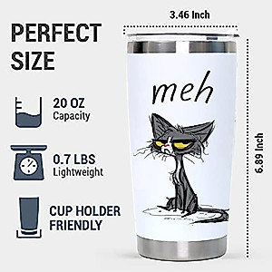DJY Meh - 20oz Black and White Cat Stainless Steel Tumbler with Lid Cute Cat Vacuum Insulated Tumbler Coffe Cup Water Wine or Coffee Home Gifts to Daughters Friends and Colleague Raffle Gifts