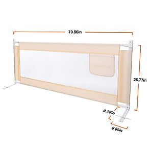 welspo 70 Inches Bed Rail for Toddlers Fold Down Safety Baby Bed Guard Swing Down Bedrail for Convertible Crib, Kids Twin, Double, Full Size Queen & King Mattress, Beige [Upgraded] (1 Pack)