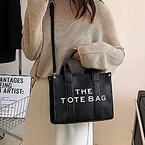 Tote Bag for Women, Trendy Leather Tote Bag Small Personalized Top Handle Crossbody Handbags for Work Travel Black