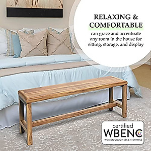 EcoDecors Eleganto Teak Shower Bench Wooden Seat Garden Bench 48″ Natural Teak Wood Patio Bench Wood Shower Bench in Earthy Teak Finish for Indoor and Outdoor Use