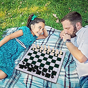 Juegoal 20" Portable Chess & Checkers Set, 2 in 1 Travel Board Games for Kids and Adults, Folding Roll up Chess Game Sets, Extra 26 Checker Pieces, Tournament Thick Mousepad Mat with Storage Bag