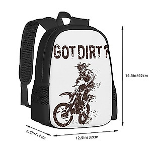 WZOMT Boys Motocross School Backpack Funny Got Dirt Bike Fly Racing Vintage White Bookbag Fashion Laptop Bags Water Resistant Daypack Rucksack for Travel Hiking Kids Men Women 17" Knapsack