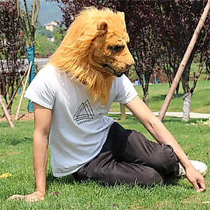 Xerial Realistic Furry Animal Mask with LED Light, Plush Lion Mask with Moving Jaw