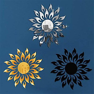 Winwinfly Mirror Wall Stickers Sun Flower Shape Wall Decals for Home Wall Decoration,Golden