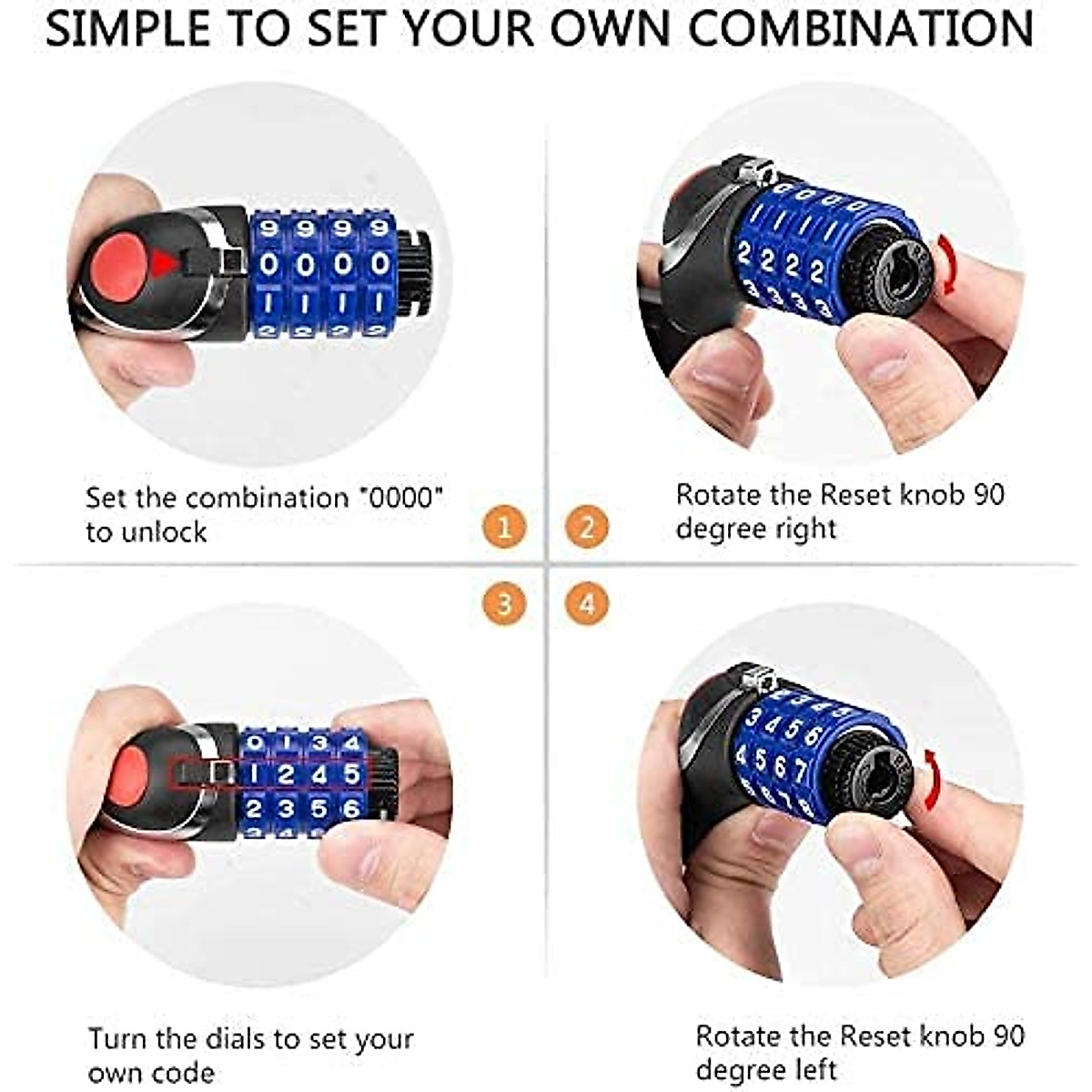 Bicycle Lock, with LED Night Light Lighting, Combination Lock, Mountain Bike Steel Cable Lock, 120cm / 12mm