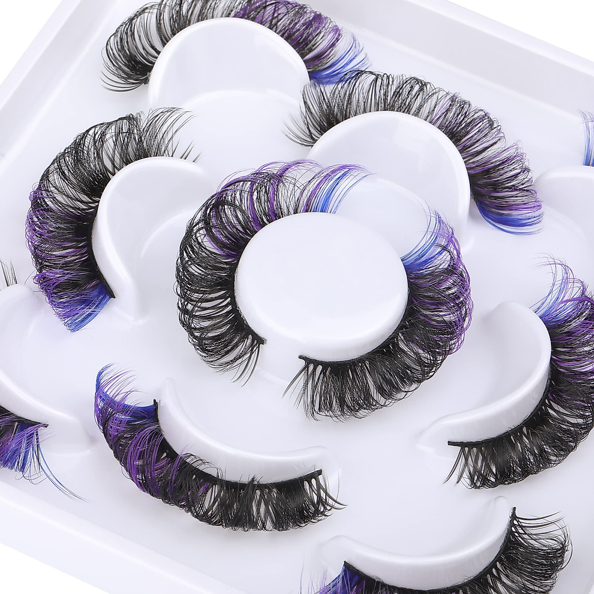 wiwoseo False Eyelashes Russian Strip Lashes Colorful Faux Mink Lashes Wispy Fluffy 20MM 3D Effect Fake Eyelashes 5 Pairs Pack