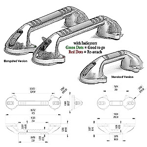 SAFETY+BEAUTY 16.5‘’ 2 Pack Suction Shower Grab Bar with Indicators, Balance Assist Bathroom Bathtub Handle, Silver/Grey