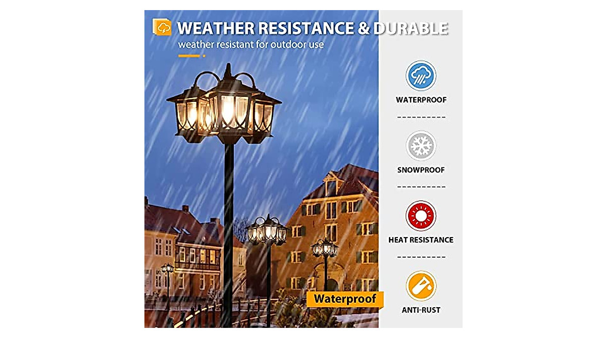 PASAMIC Solar Post Lights - Waterproof 3-Head Outdoor Garden Lighting