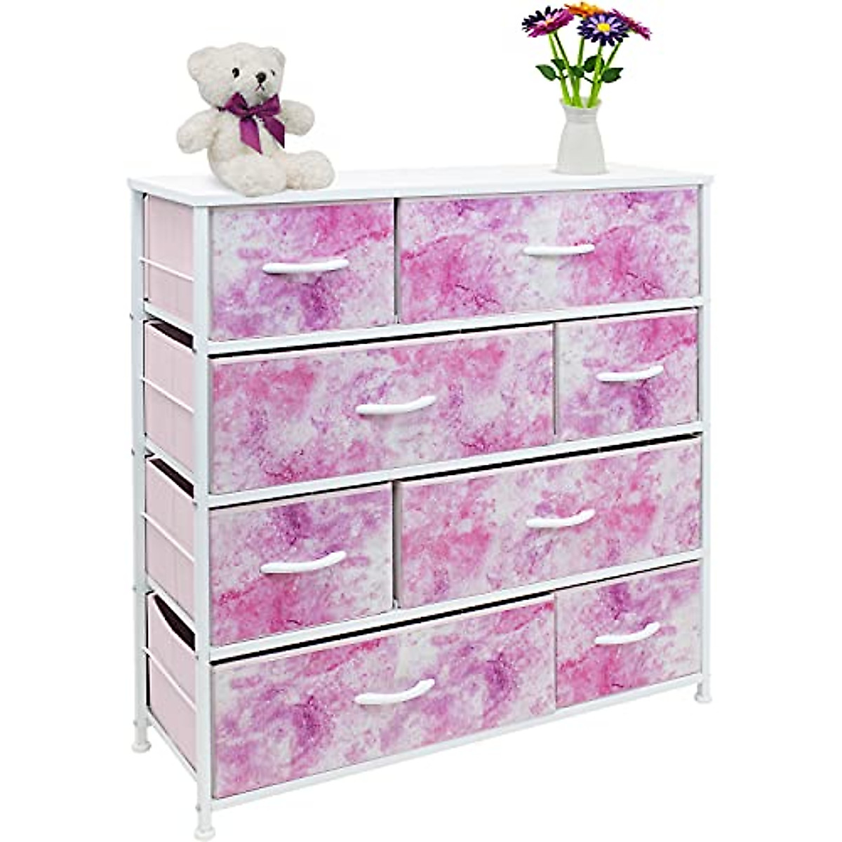 Sorbus Dresser for Kids Bedroom 8 Drawers - Storage Organizer Closet Furniture Chest for Girls & Boys, Nursery, Playroom, Clothes, Toys - Steel Frame, Wood Top, Fabric Bins (Tie-dye Pink)