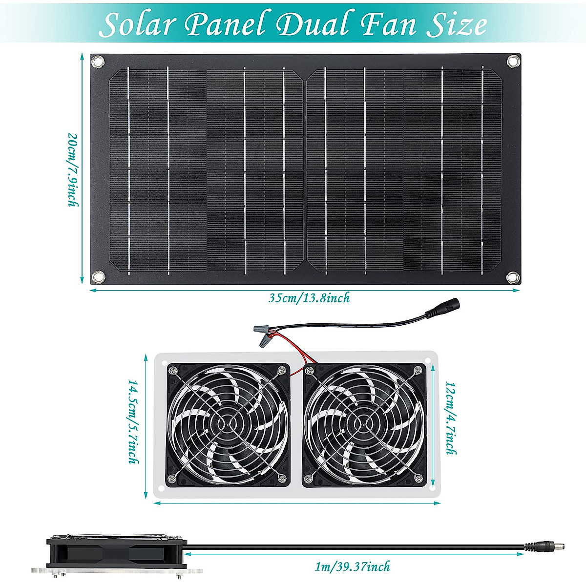 2 Sets Solar Powered Panel Fan Kits, 10W Solar Panel Dual Fan and DC USB Single Fan Car Charger IPX7 Waterproof for Small Chicken Coop, Dog House, Shed, Greenhouse, Window Exhaust