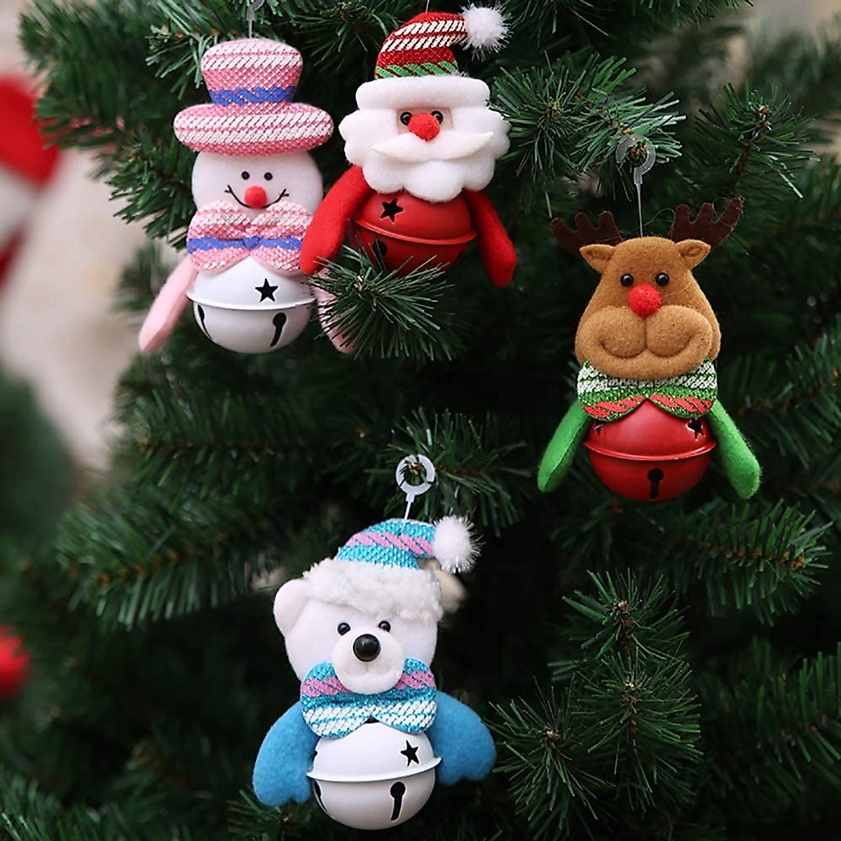 TOPZEA 16Pcs Christmas Bells Ornaments Pendant, Hanging Jingle Bells Felt Bulk Xmas Tree Decorations Santa Clause Snowman Reindeer Doll Elk Bear Ornament for Christmas, Door Home Decor