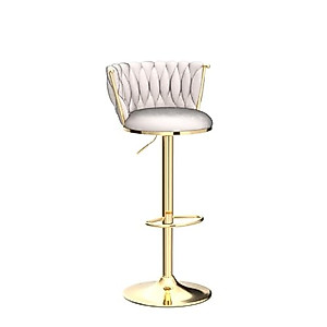 HANLIVES Velvet Bar Stools Set of 4,360° Woven Modern Gold Bar Stools,Swivel Adjustable Height Barstools with Backs Gold Metal Tall Kitchen Counter Chairs for Bar Pub Cafe(Beige*4)
