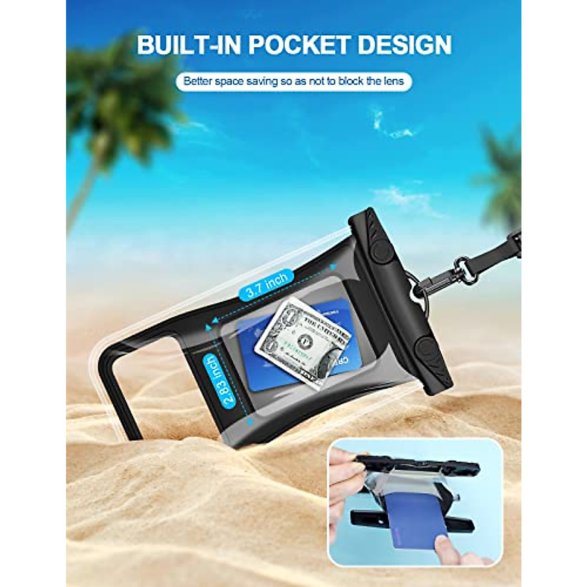 Vuwwey Waterproof Phone Pouch, [Built-in Pocket] Floating IPX8 Waterproof Phone Case with Adjustable Lanyard, Underwater Dry Bag Compatible with iPhone 14 13 12 11 Pro Max and Up to 6.9''- 2 Pack