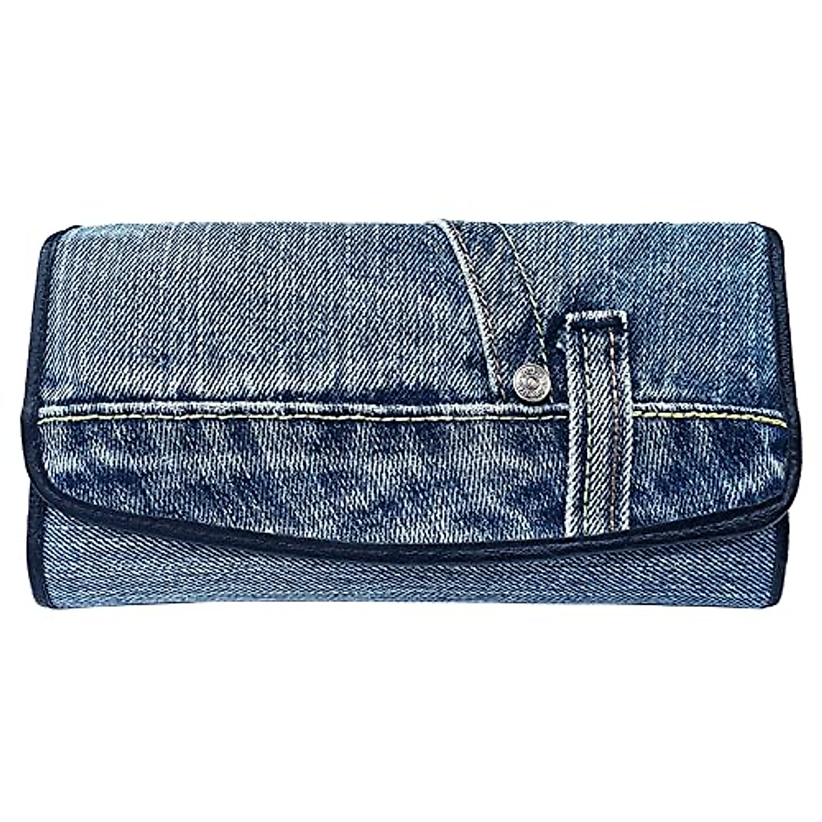 Bijoux De Ja Upcycling Blue Denim Large Capacity Money Flap Roomy Long Wallet Purse Clutch for Women BMW014