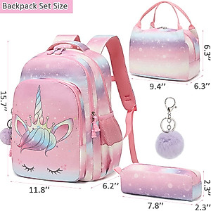 Unicorn Backpack for Girls School Backpack Glitter Rainbow Kids Backpack for Girls Bookbags 3 in 1 Set with Lunch Tote Pencil Bag