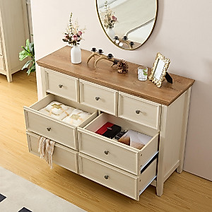 BLANKSPACE 7 Drawer Dresser, Modern Farmhouse Dresser Chest of Drawer for Bedroom, Chest of Drawers Storage Cabinet for Living Room, Entryway, Hallway, Beige