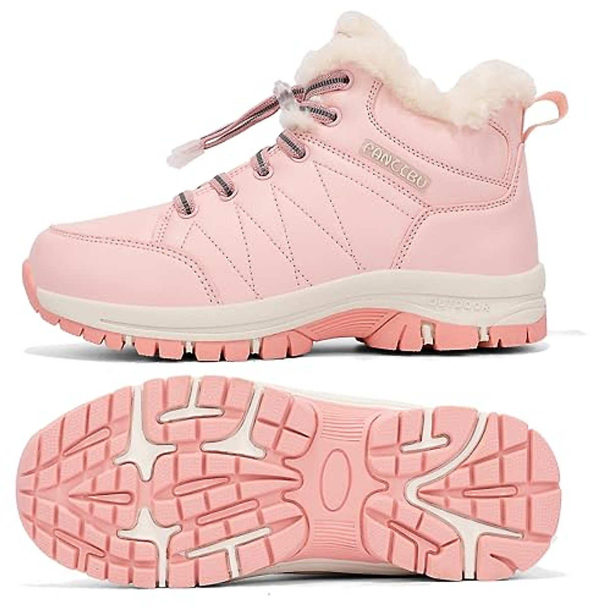 ZHNSHM Womens Winter Boots Casual Lightweight Waterproof Snow Boots Anti-Slip Fur Lined Trekking Backpacking Hiking Boots