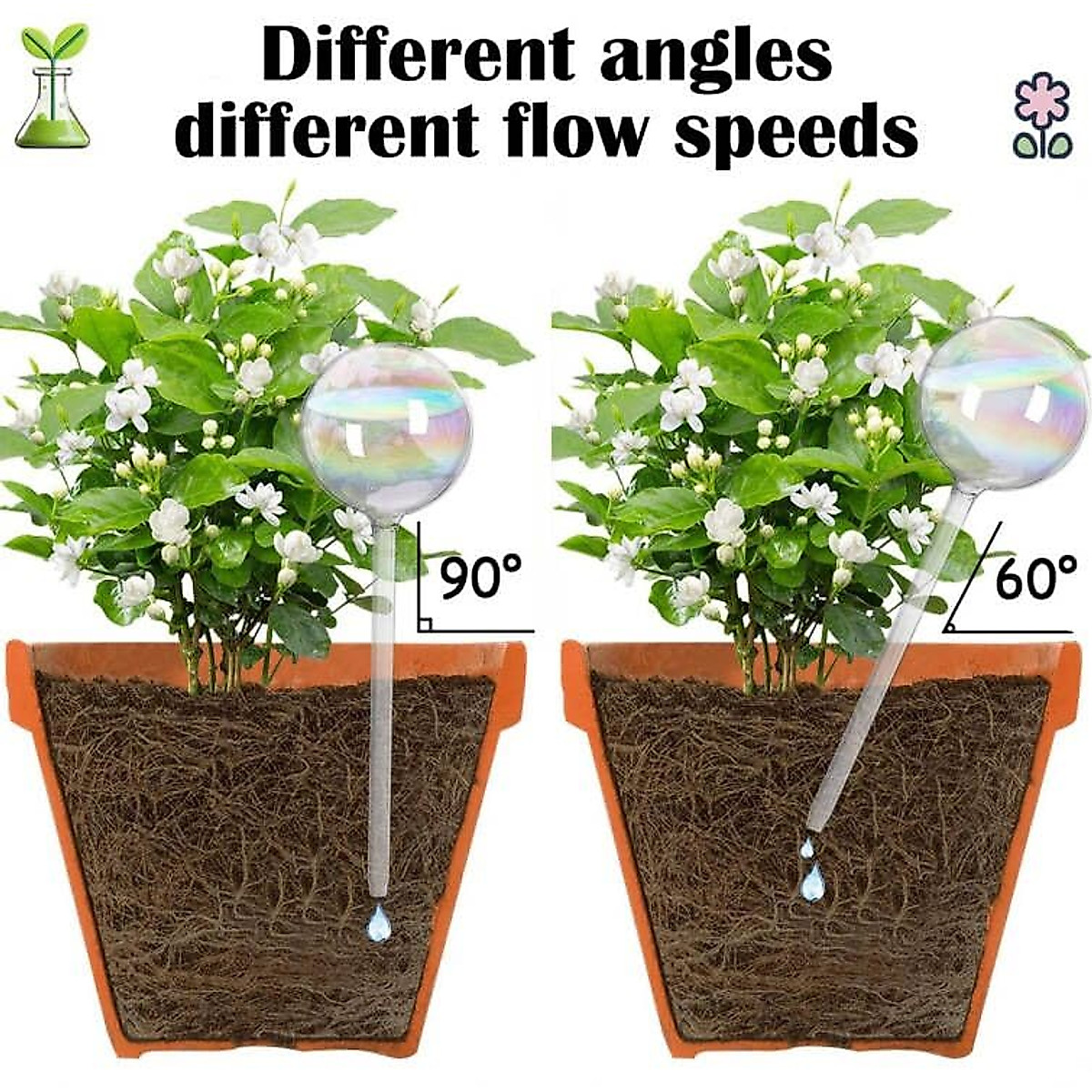 Koorabbee 4 Pcs Iridescent Glass Plant Watering Globes - 9 Inch Self Watering Planter Insert | Plant Watering Devices | Plant Watering Bulbs for Indoor and Outdoor Plants Accessories.