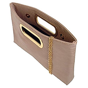 Crocodile Synthetic Leather Top Handle Clutch, SAND