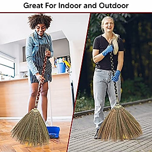 SN SKENNOVA - Asian Straw Broom Witch Broom Undecorated Wedding Jumping Broom with Bamboo Stick Handheld Size Handle - Hardwood Floor, Tile Floor Sweeper Housewarming (Black)