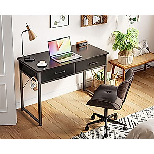 ODK 40 Inch Small Desk with Fabric Drawers, Vanity Desk with Storage, Home Office Desk for Small Spaces and Bedroom, Modern Work Writing Study Table, Black