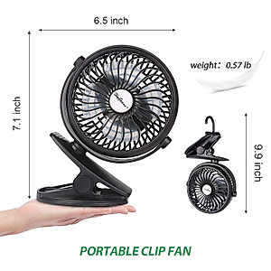 SkyGenius Battery Operated Clip on Stroller Fan, Portable Mini Desk Fan Rechargeable(Black)…