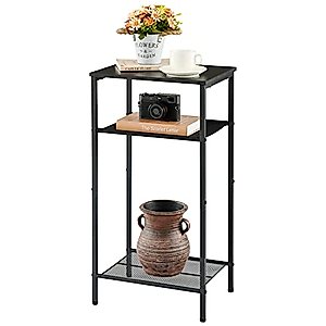 Hoctieon 3 Tier End Table, Telephone Table, Tall Side Table with Storage, Small Nightstand for Small Spaces, Metal Frame, For Living Room, Bedroom, Sofa Couch, Hall, Easy Assembly, Black