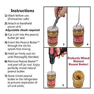 Peanut Beater™: Stirring tool for natural peanut butter, fast mixing stirrer utensil, easy to clean mixer, handheld power drill attachment