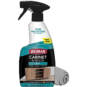 Weiman Cabinet & Wood Clean & Shine Spray - Furniture, Kitchen Cabinets, Baseboard & Trim, Fresh Almond Scent - Microfiber Cloth Included