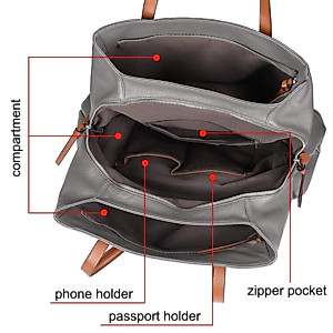 S-ZONE Leather Tote Bag for Women with Zipper Soft Genuine Leather Handbags Shoulder Bags Big Large Capacity Grey