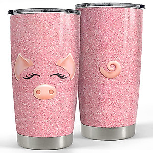 SANDJEST Pig Tumbler Glitter 20oz Tumblers with Lid Gift for Women Girl Daughter Sister Animal Lovers Christmas Birthday