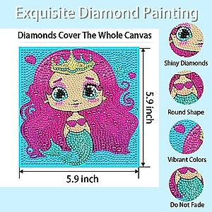 cviokrdu 5D Diamond Painting Kits for Kids with 7.1"X7.1"Wooden Frame,Disney Cartoon Mermaid Diamond Art for Kids Ages 6-12 by Number Kits DIY Painting Arts and Crafts,Diamond Dots for Kids Gift