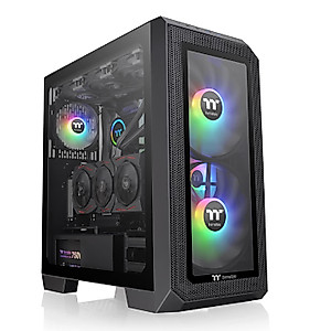 Thermaltake View 300 MX TG ARGB Motherboard Sync E-ATX Mid Tower Computer Case with 2x200mm Front & 1x120mm Rear ARGB Fan, Interchangeable Tempered Glass & Mesh Front Panel, CA-1P6-00M1WN-00, Black