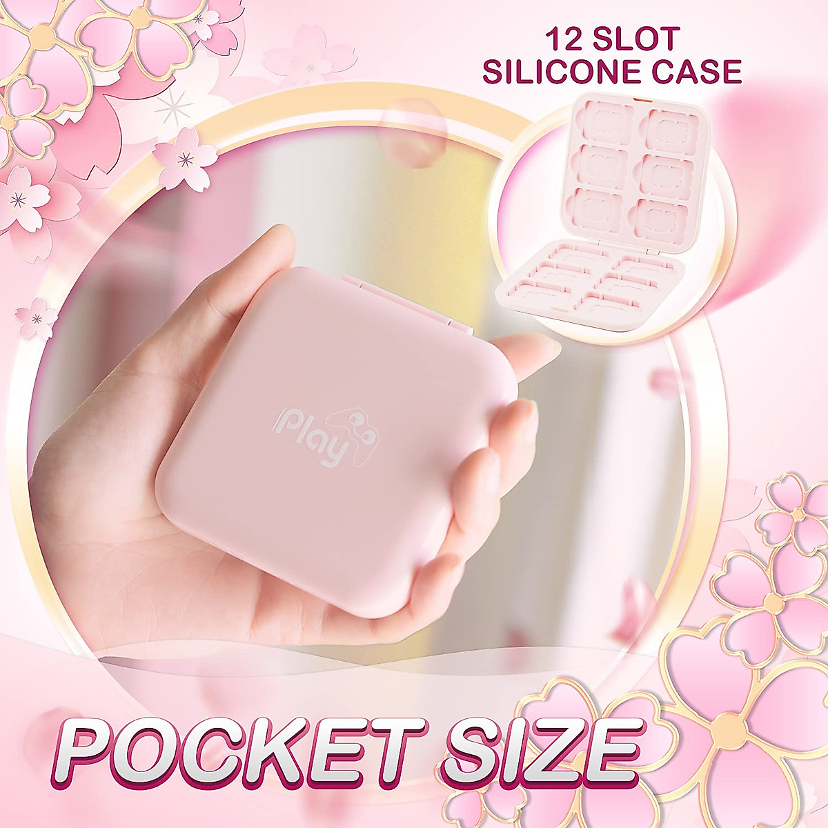 PlayM Pink Carrying Case & Accessories Bundle for Nintendo Switch, Cute Accessories Kit with Protective Cover, Screen Protector, Adjustable Stand, Game Card Case, Thumb Grips & Charger Cable for Girls