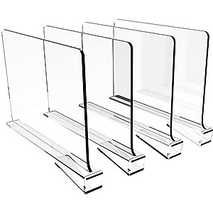 Cq acrylic 4PCS Shelf Dividers for Closets,Clear Acrylic Shelf Divider for Wood Shelves and Clothes Organizer Purses Separators Perfect for Kitchen Cabinets and Bedroom Organizer,Clear